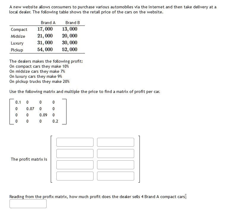 SOLVED: A new website allows consumers to purchase various automobiles ...