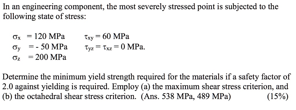 SOLVED: In an engineering component, the most severely stressed point ...
