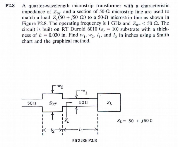 SOLVED: A quarter-wavelength microstrip transformer with a characteristic impedance of Z0T and a ...
