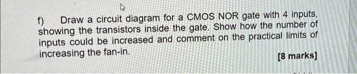SOLVED: Draw a circuit diagram for a CMOS NOR gate with 4 inputs ...