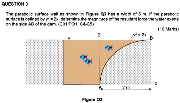question 3 the parabolic surface wall as shown in figure 03 has width ...