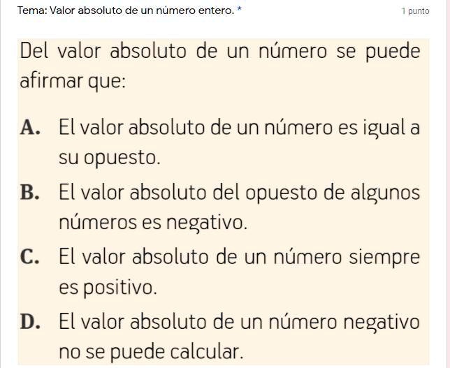 SOLVED: el valor absoluto de un numero se puede afirmar que Tema: Valor ...