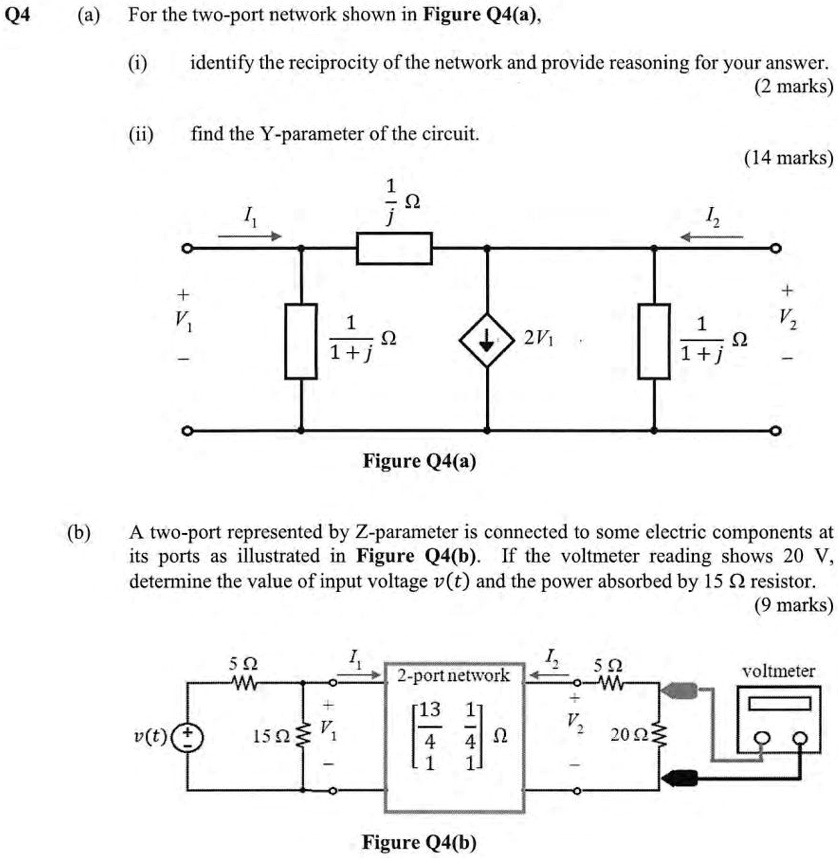 SOLVED: (e) For the two-port network shown in Figure Q4(a), identify the reciprocity of the ...