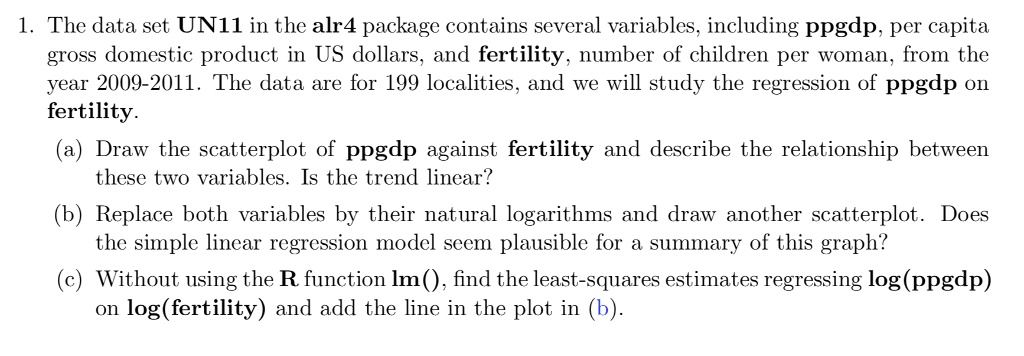 SOLVED: The data set UN11 in the alr4 package contains several variables, including ppgdp, which ...