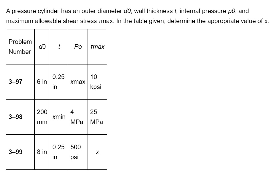 SOLVED: Please Solve Problem 3-99 only A pressure cylinder has an outer ...