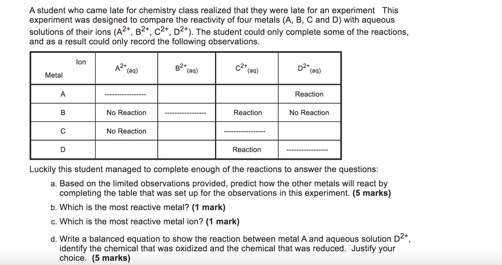 SOLVED: 'A student who came late for chemistry class realized that they ...