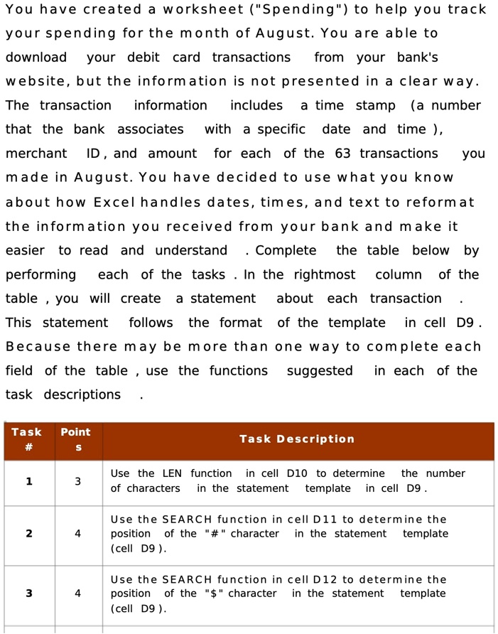 you have created a worksheet spending to help you track your spending ...