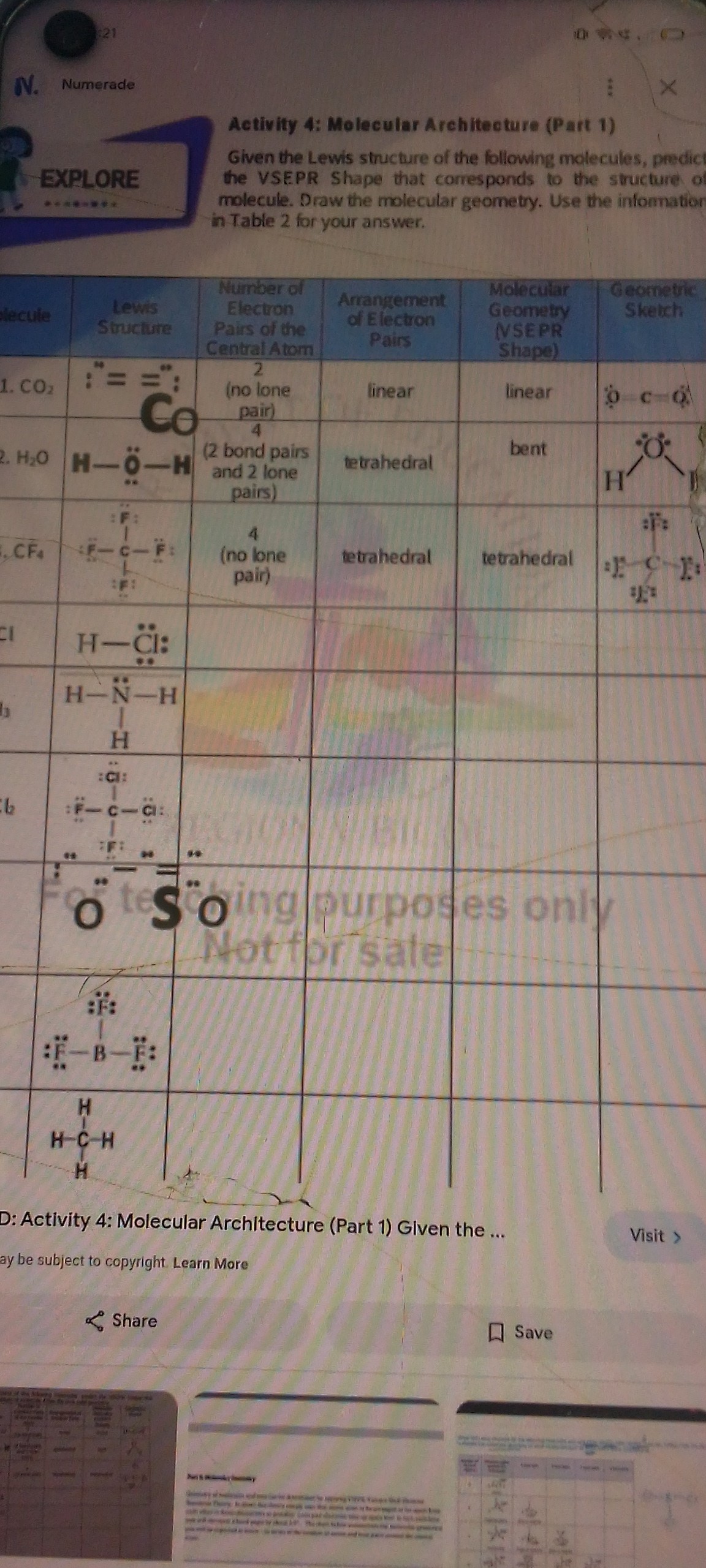 N. Numerade EXPLORE Activity 4: Molecular Architecture (Part 1) Given the Lewis structure of the ...