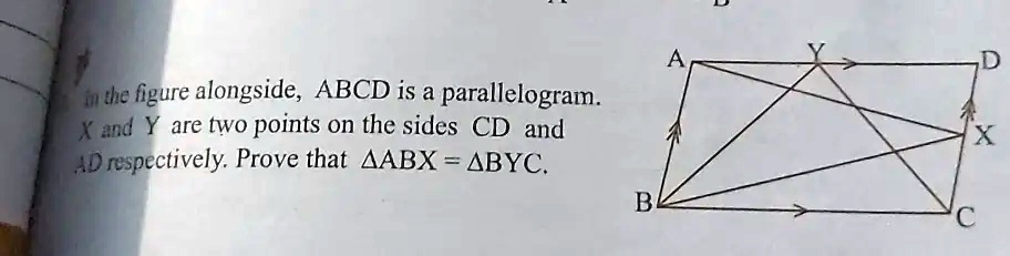 SOLVED: In the figure alongside, ABCD is a parallelogram. X and Y are two points on the sides CD ...