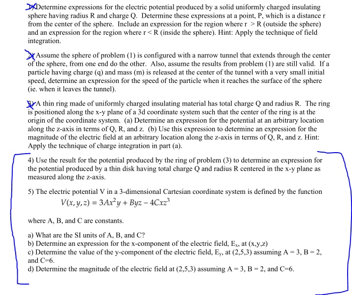 SOLVED: Determine expressions for the electric potential produced by a ...