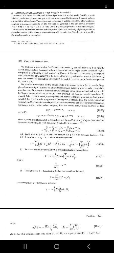 problem 182 ashcroft mermin solidstate physics electron sfuce leel or ...