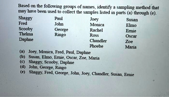 based on the following groups of names identify a sampling method that ...