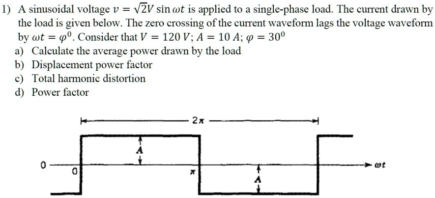 SOLVED: 1) A sinusoidal voltage Vzv sin wt is applied to a single-phase load. The current drawn ...