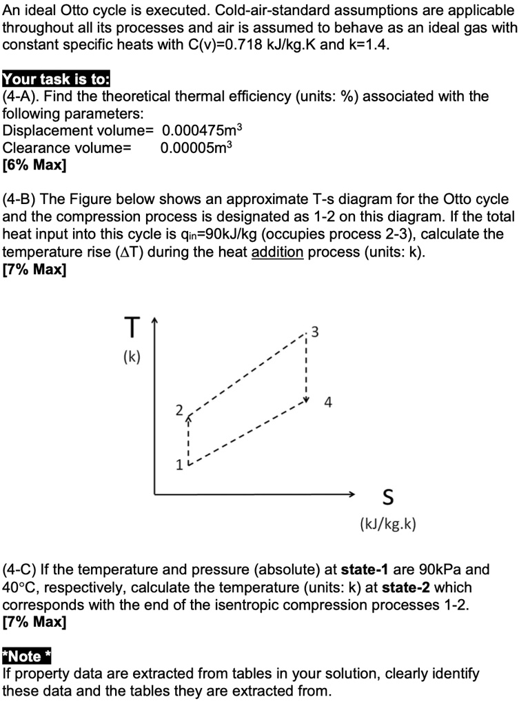 An ideal Otto cycle is executed. Cold-air-standard assumptions are applicable throughout all its ...