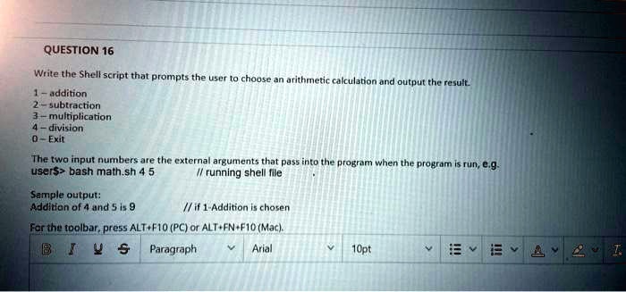 Solved Question 16 Write The Shell Script That Prompts The User To Choose An Arithmetic 5010