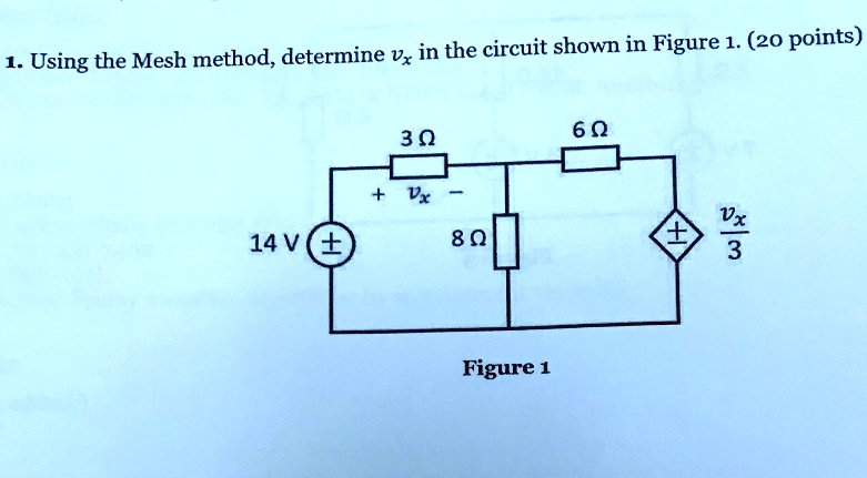 SOLVED: 1. Using the Mesh method, determine v, in the circuit shown in Figure 1. (20 points) 30 ...