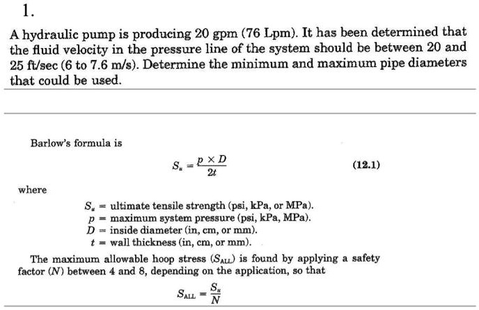 SOLVED: A hydraulic pump is producing 20 gpm (76 Lpm). It has been ...
