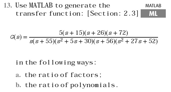 Use Matlab To Generate The Transfer Function [section 2 3] Matlab Ml