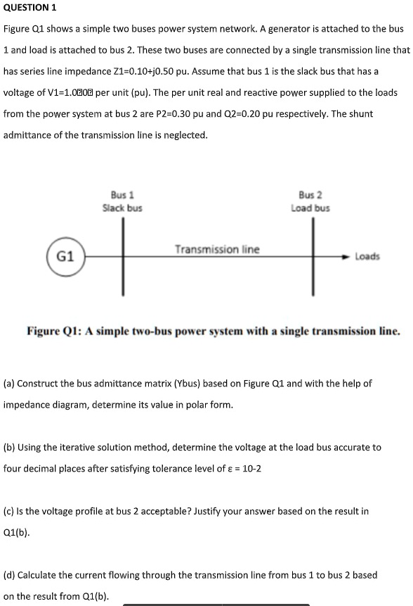 QUESTION 1 Figure Q1 shows a simple two buses power system network. A generator is attached to ...