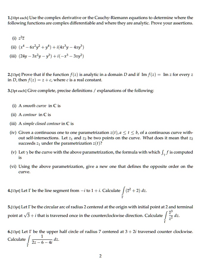 11opt each use the complex derivative or the cauchy riemann equations to determine where the ...