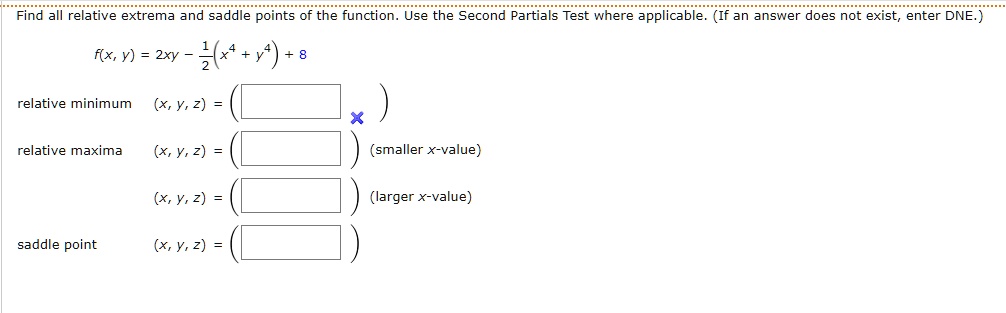 SOLVED: Find all relative extrema and saddle points of the function ...