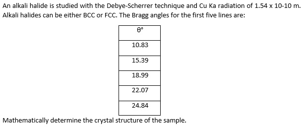 SOLVED: An alkali halide studied with the Debye-Scherrer technique and ...