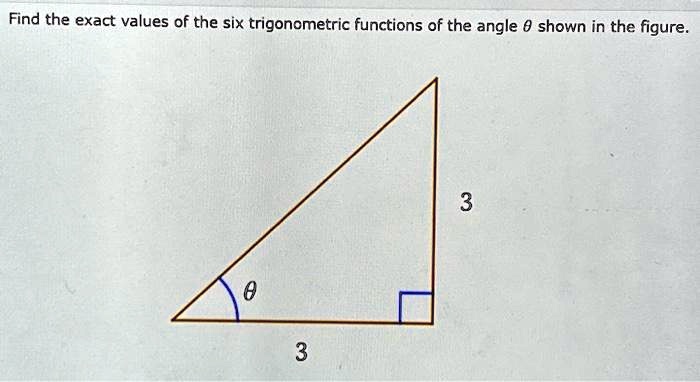 SOLVED: Find the exact values of the six trigonometric functions of the angle 0 shown in the ...