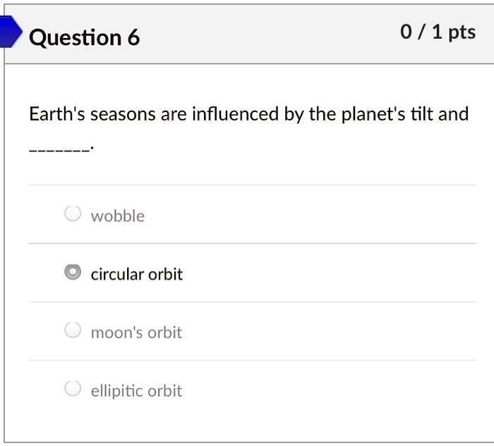 question 6 0 1 pts earths seasons are influenced by the planets tilt ...