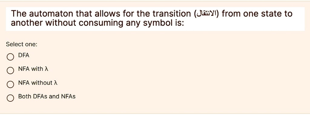 SOLVED: The automaton that allows for the transition from one state to ...