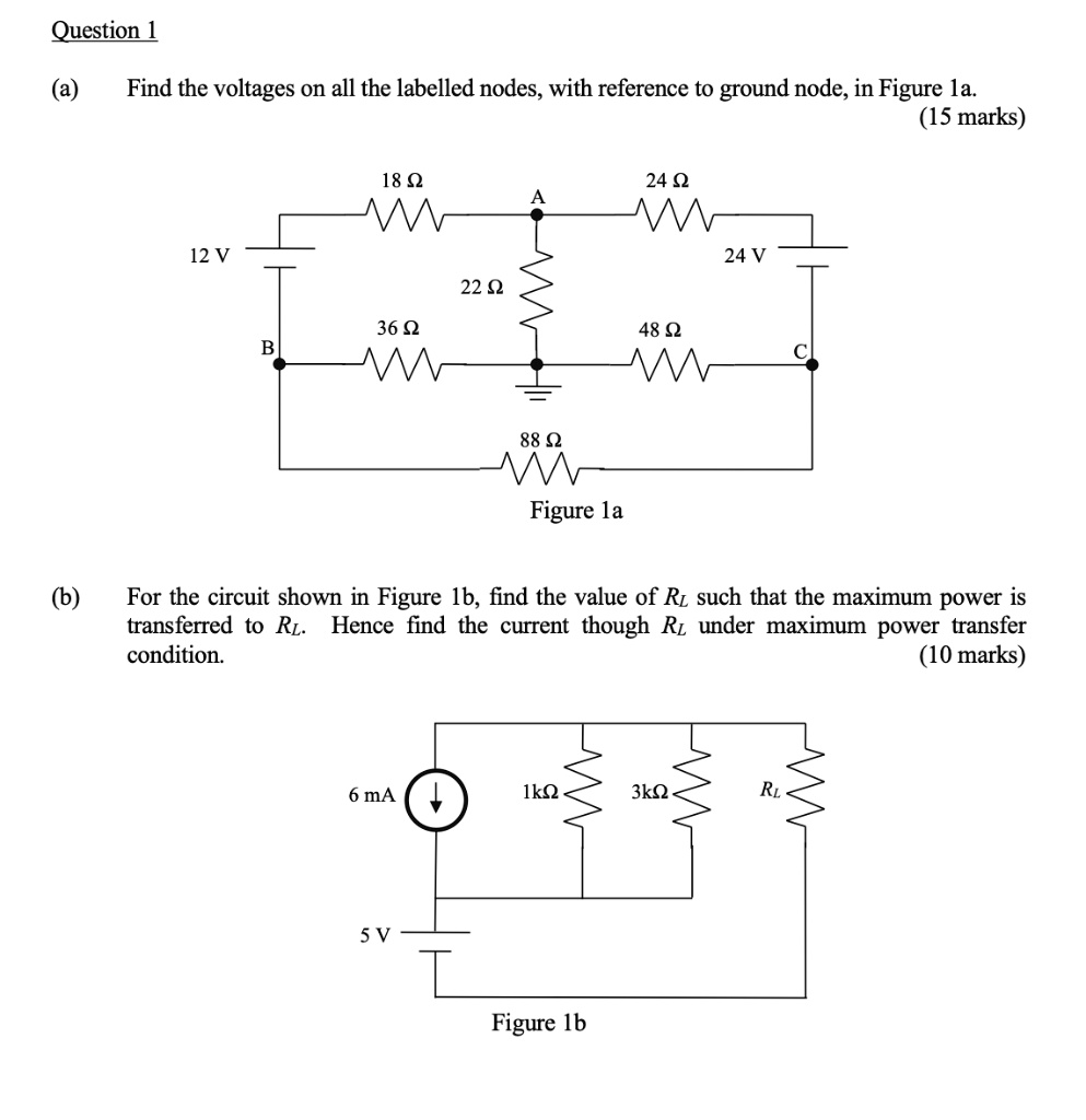 SOLVED: (a) Find the voltages on all the labeled nodes, with reference ...