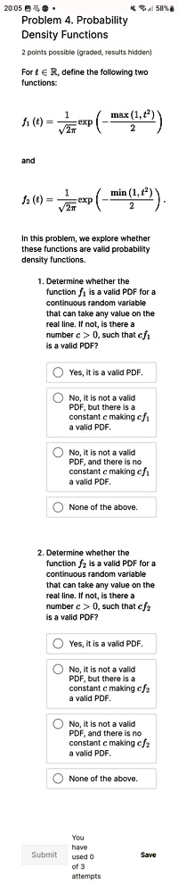 Problem 4. Probability Density Functions 2 points possible (graded ...