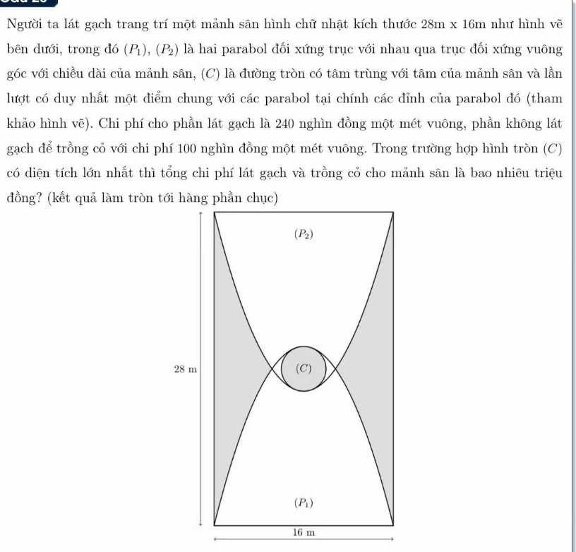 Ng??i ta lát g?ch trang trí m?t m?nh sân hình ch? nh?t kích th??c 28 m× 16 m nh? hình v? bên d ...