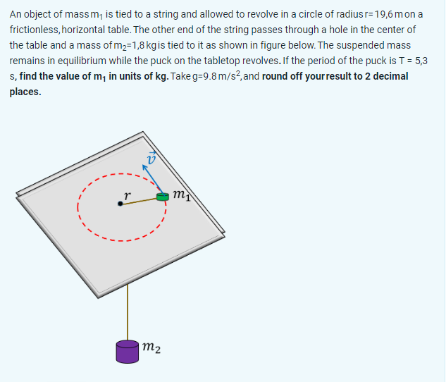 SOLVED: An object of mass m1 is tied to a string and allowed to revolve in a circle of radius r ...
