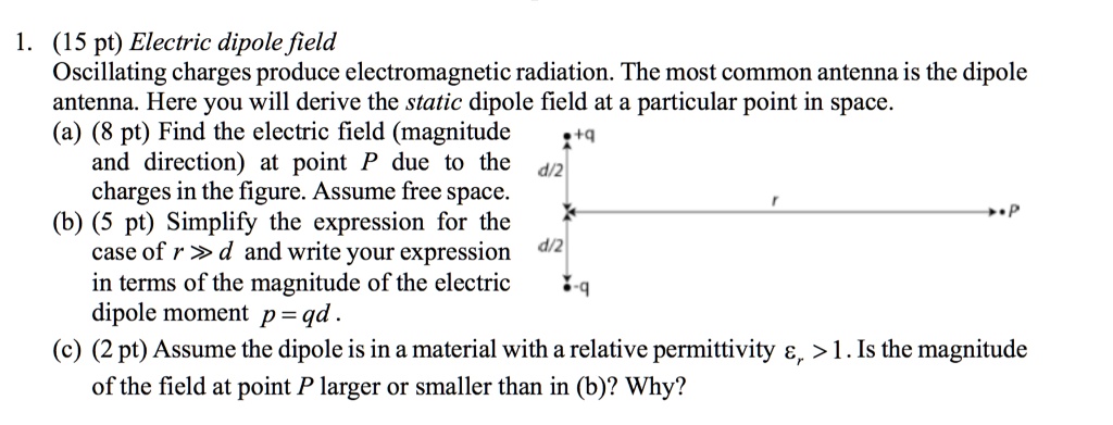 SOLVED: 1. (15 pt) Electric dipole field Oscillating charges produce ...