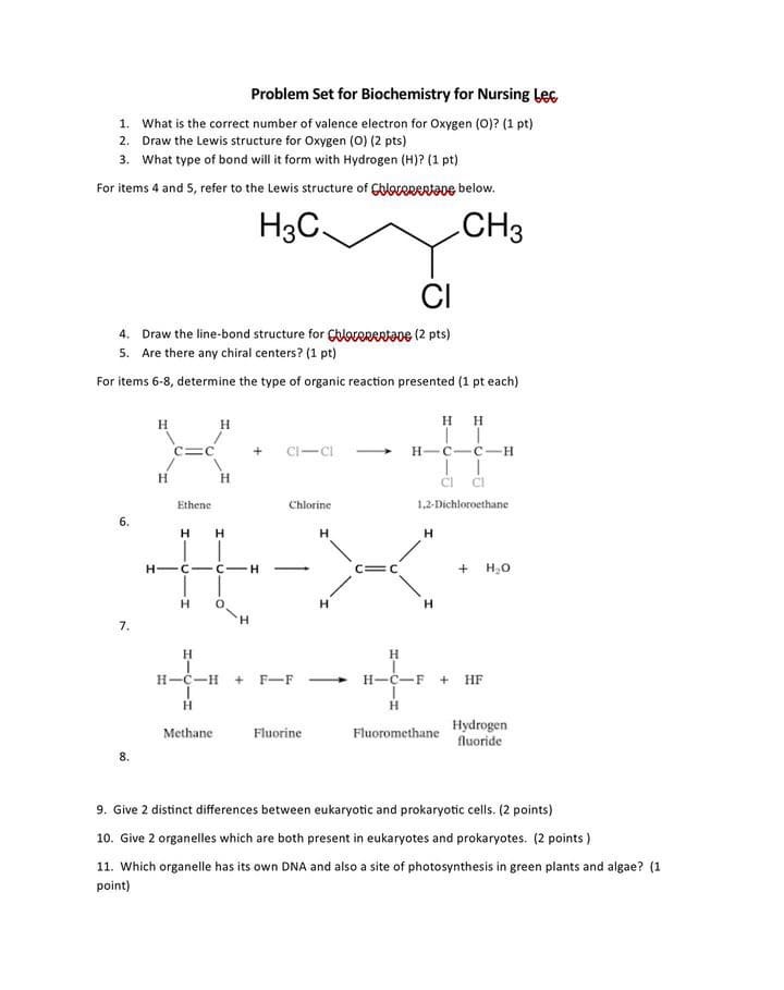 problem set for biochemistry for nursing lee 1 what is the correct ...