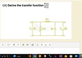 Q4) Derive the transfer function ( fracV(o)V(0) )