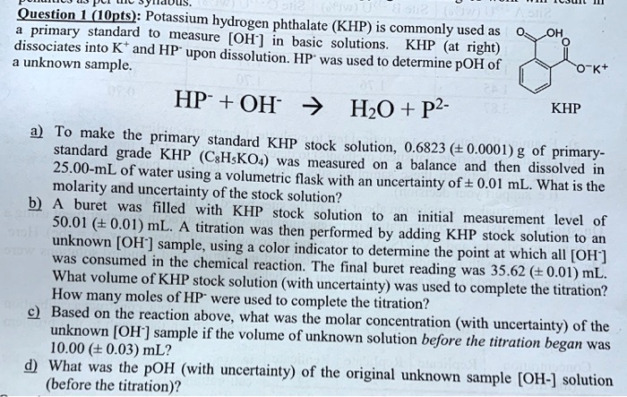 question lpts potassium hydrogen primary standard phthalate khp is ...