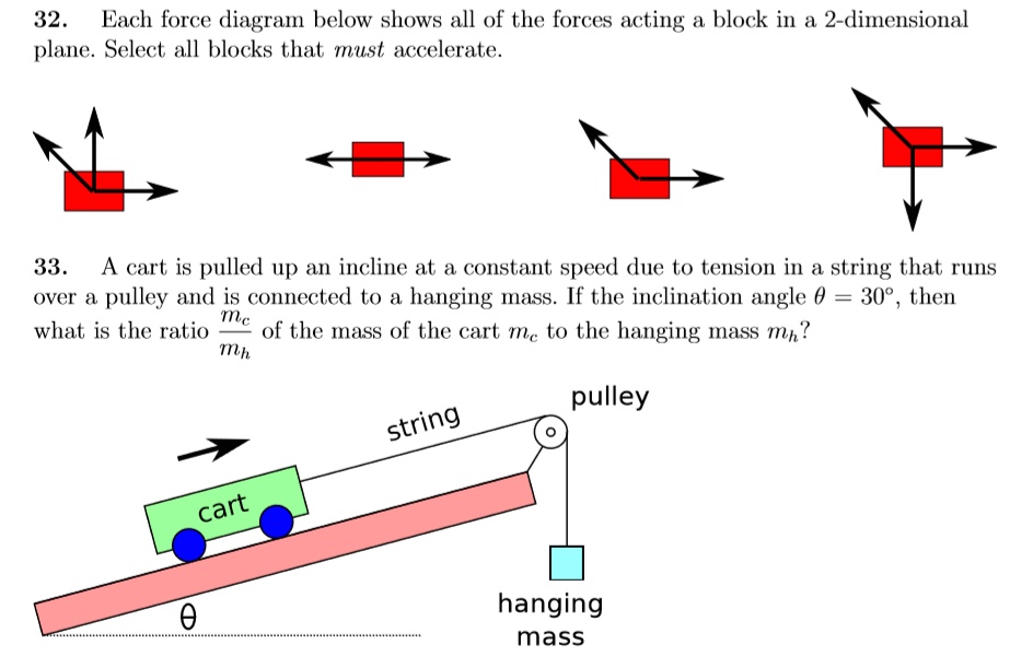 32. Each force diagram below shows all of the forces acting a block in ...