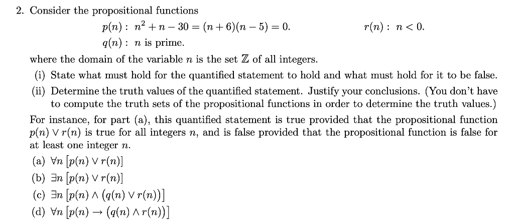 Consider the propositional functions p(n) n2 +n _ 30 … - SolvedLib