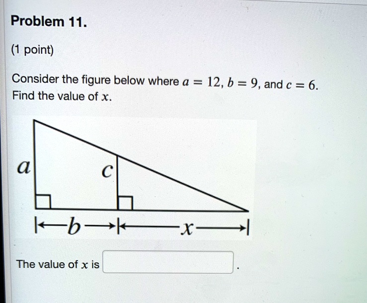 SOLVED: Problem 11. (1 point) Consider the figure below where a = 12, b ... SOLVED: Problem 11. (1 point) Consider the figure below where a = 12, b ...