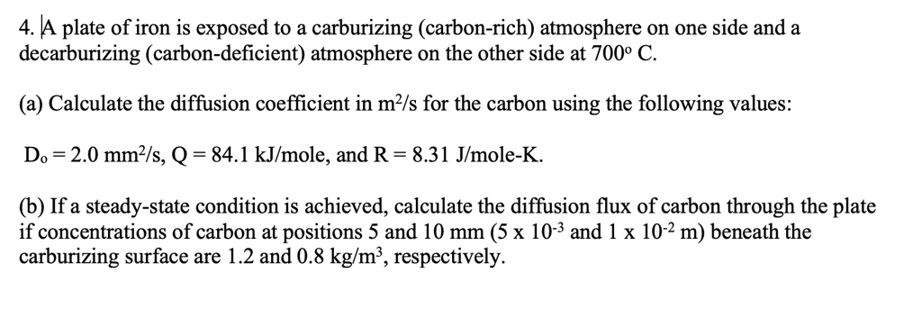 SOLVED: 4. A plate of iron is exposed to a carburizing (carbon-rich ...
