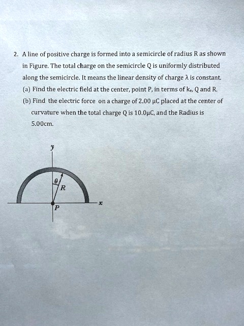 SOLVED: line of positive charge formed into setnicircle of radius R as shown in Figure: The ...