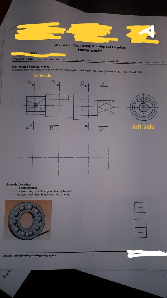 SOLVED: Mechanical Engineering Drawing and Graphics Home work1 Student ...