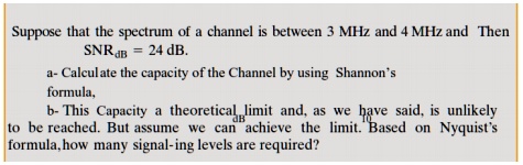 Suppose that the spectrum of a channel is between 3 MHz and 4 MHz and ...