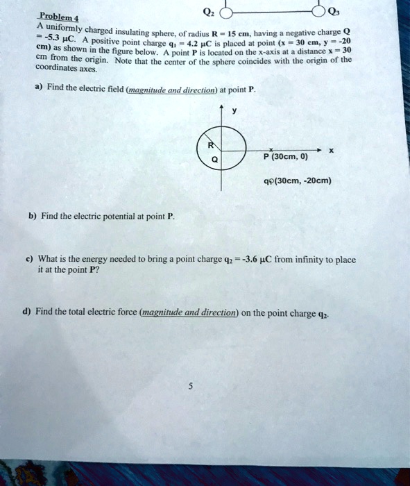 problem 4 uniformly charged insulating sphere of radius having negative ...