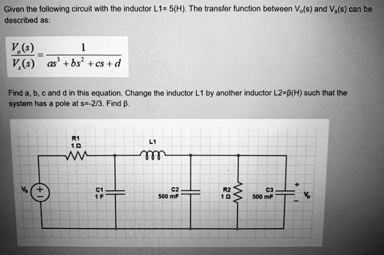 SOLVED: Given the following circuit with the inductor L1 = 5 H. The transfer function between Vo ...