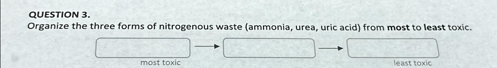 QUESTION 3. Organize the three forms of nitrogenous waste (ammonia ...