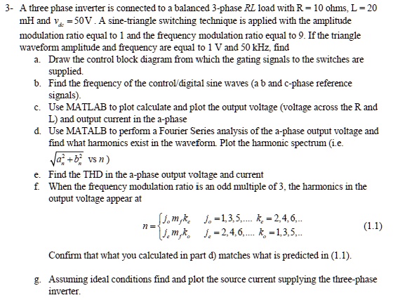 SOLVED: 3- A three-phase inverter is connected to a balanced 3-phase RL ...