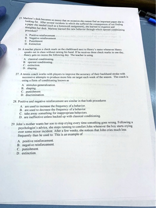 SOLVED: procedure? A. Positive reinforcement B.Negative reinforcement C ...