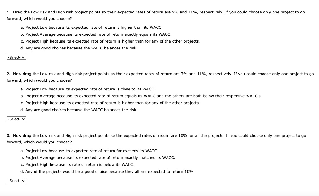 SOLVED: 1. Drag the Low risk and High risk project points so their ...